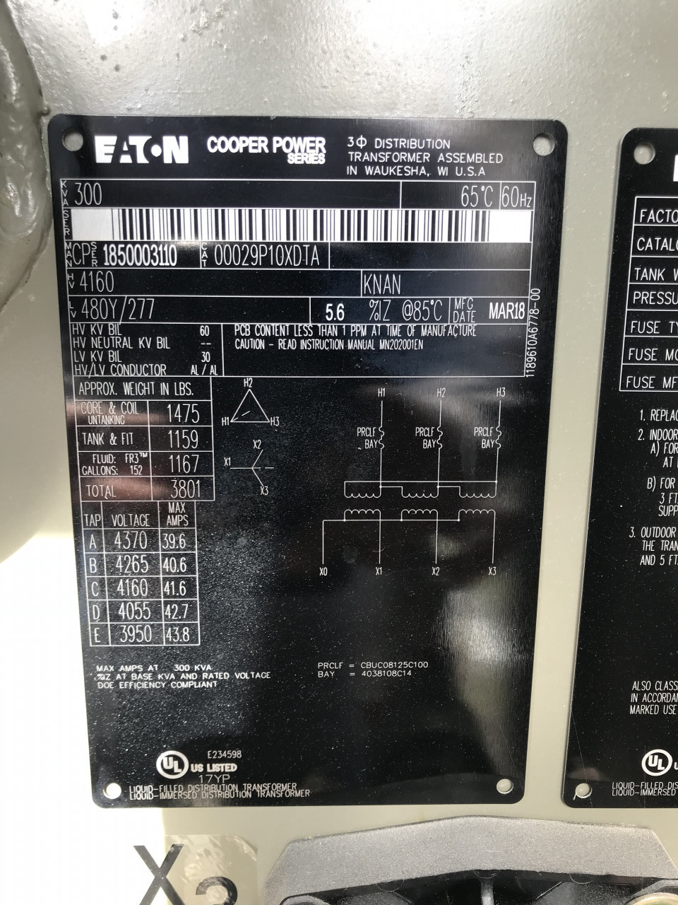 Eaton Cooper Power Series 300KVA Transformer
