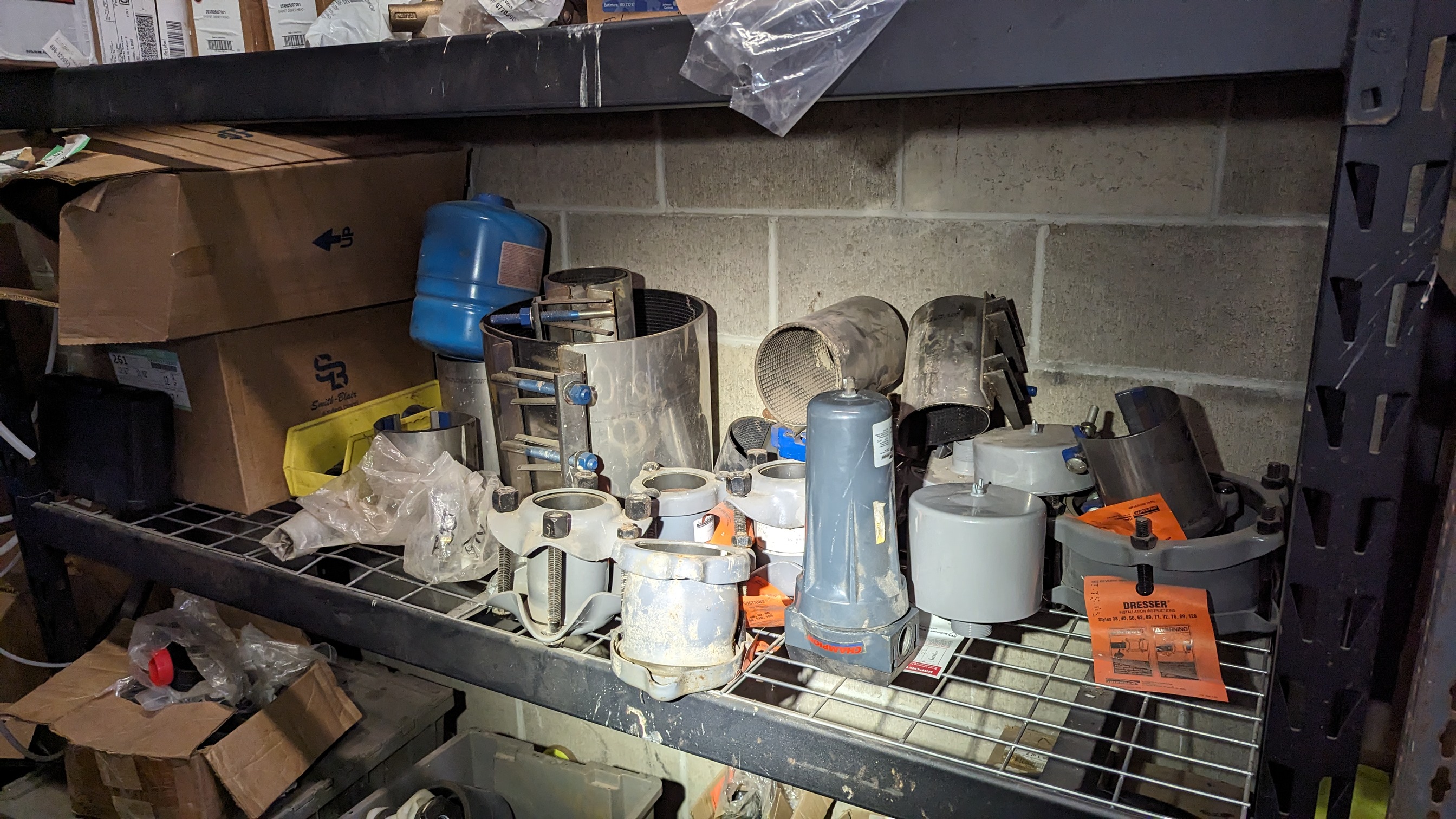 Bulk Lot of Shelves with Valves, Motors, Pumps & More - QTY Contents of ...