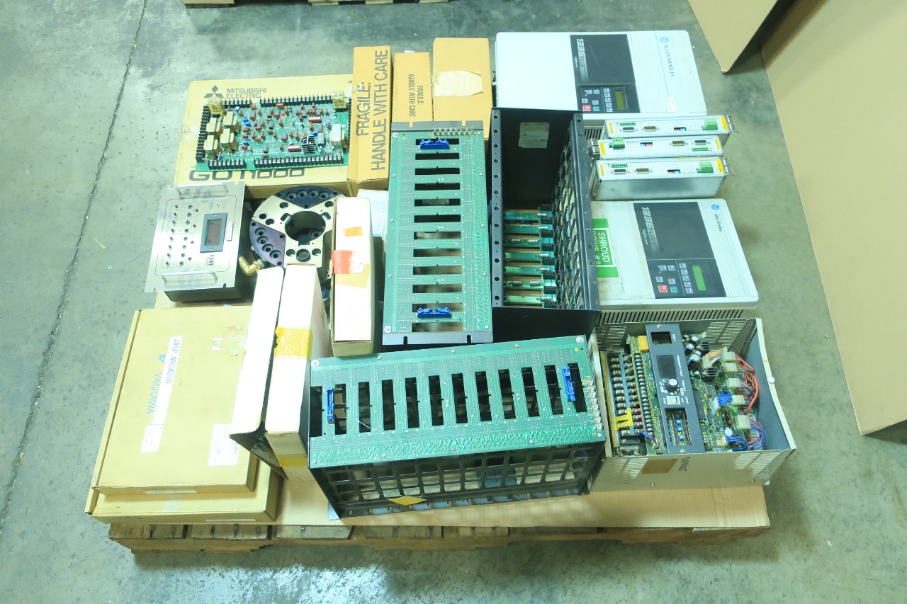 2 PALLETS OF ASSORTED ELECTRICAL SERVO DRIVE, CONTROLS, WIND TURBINE ...