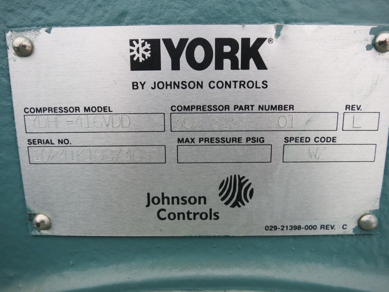 YORK MAX-E CENTRIFUGAL CHILLER MODEL# YKACA5Q3-CHG For Sale | Aucto