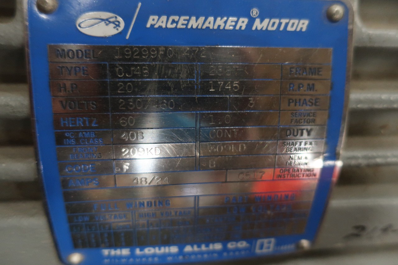 THE LOUIS ALLIS PACEMAKER MOTOR 19299F0M472 CJ4B