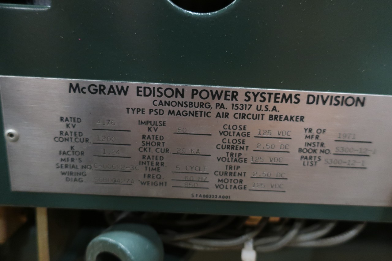 MCGRAW EDISON PSD MAGNETIC AIR CIRCUIT BREAKER