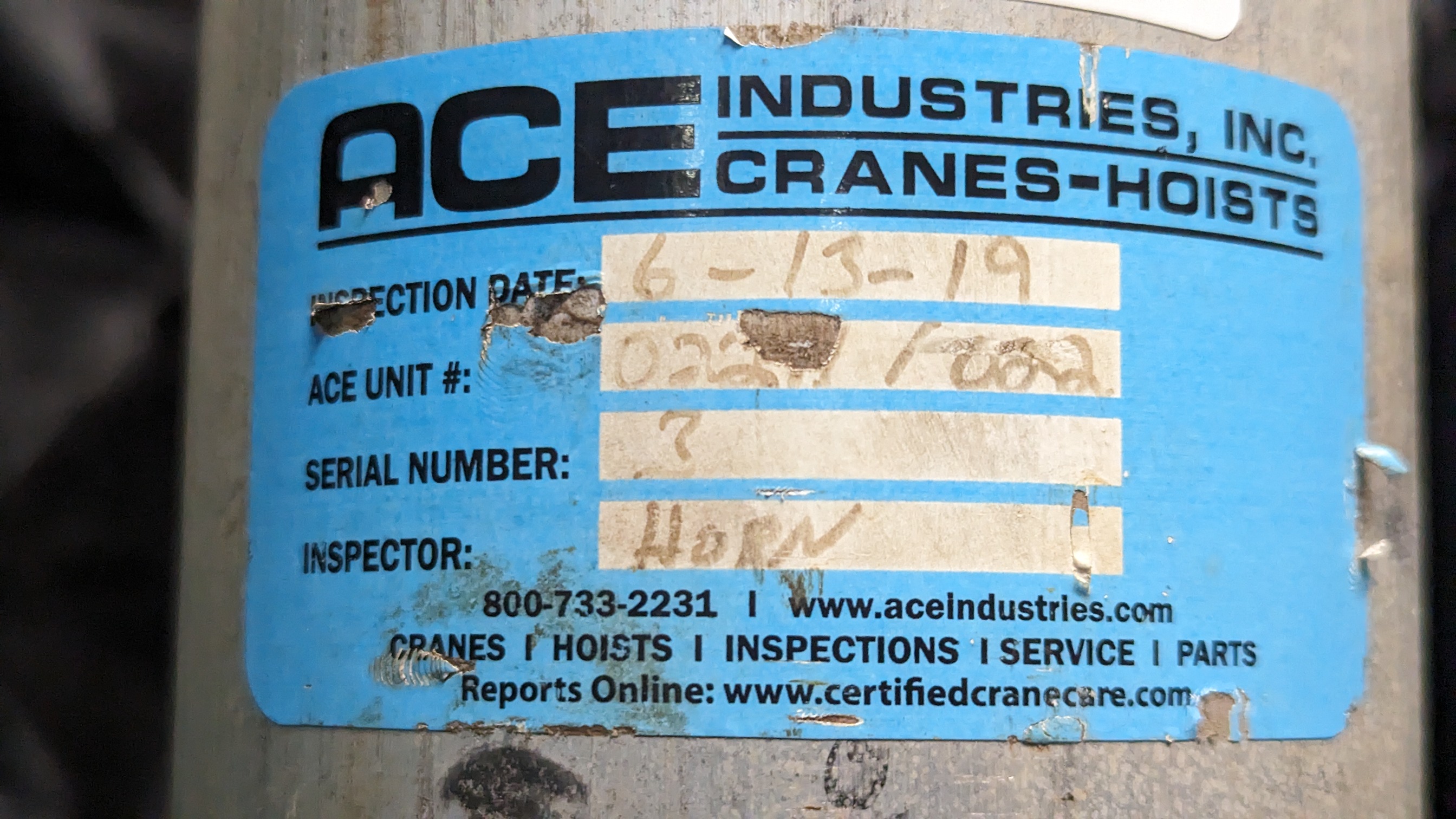Caldwell KA90-1-6/7 2,000 lb Overhead Crane with Adjustable A Frame