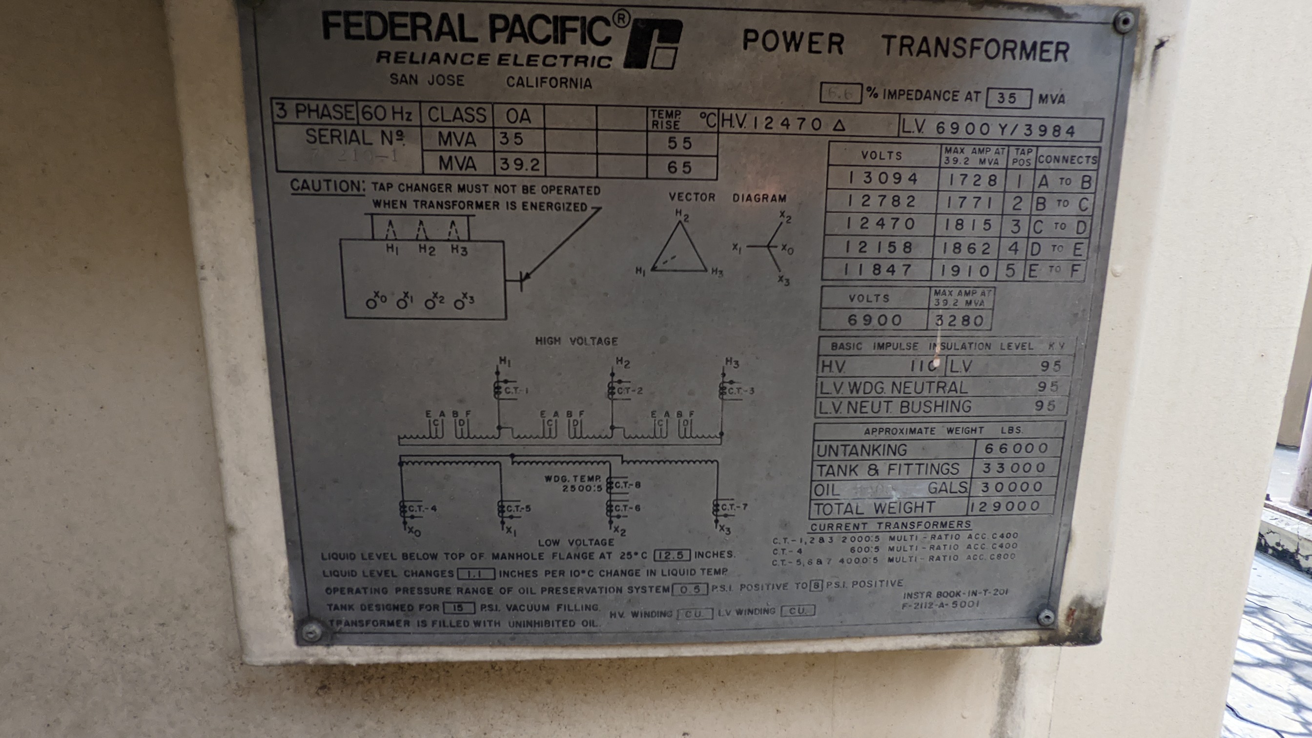 RELIANCE ELECTRIC 35MVA POWER TRANSFORMER