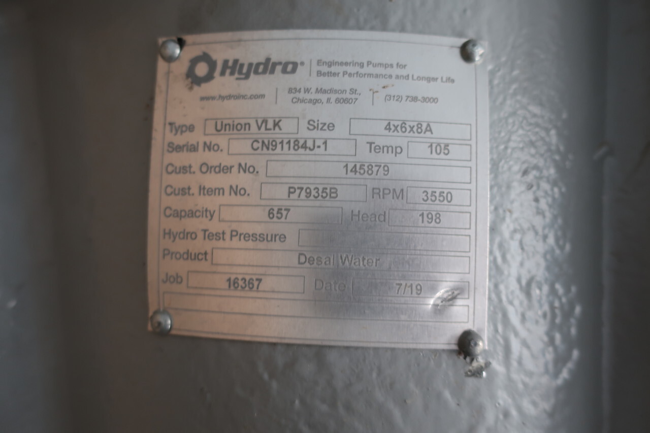 HYDRO DESAL WATER 6IN 8IN 4IN CENTRIFUGAL PUMP