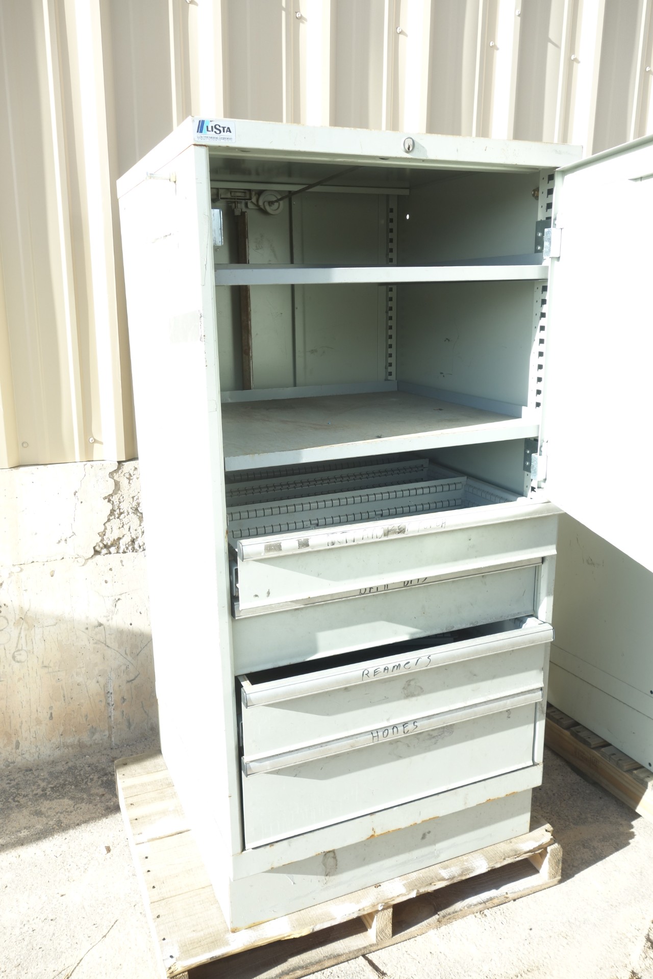 LOT OF 2 STATIONARY LISTA 4 DRAWER TOOL BOXES, WITH EXTRA SWING DOOR ...