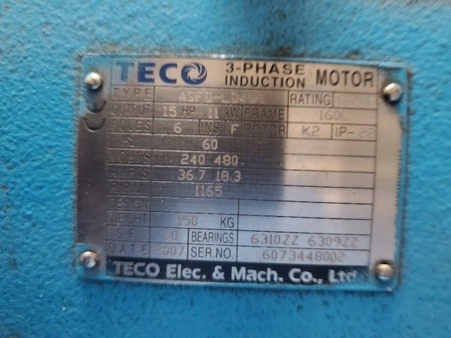 Lot of 8 2007 Teco ASFD-LD4WI 5hp Induction Motors For Sale | Aucto
