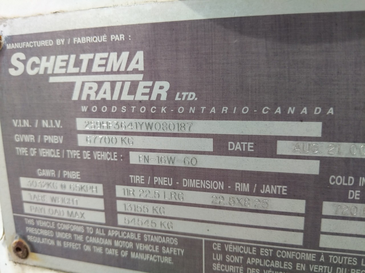 2000 SCHELTEMA FM PHT FLOAT TRAILER CONTENTS NOT INCLUDED