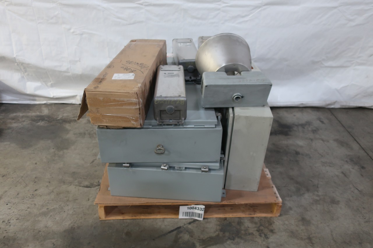 PALLET OF ASSORTED ELECTRICAL ENCLOSURES AND BALLASTS