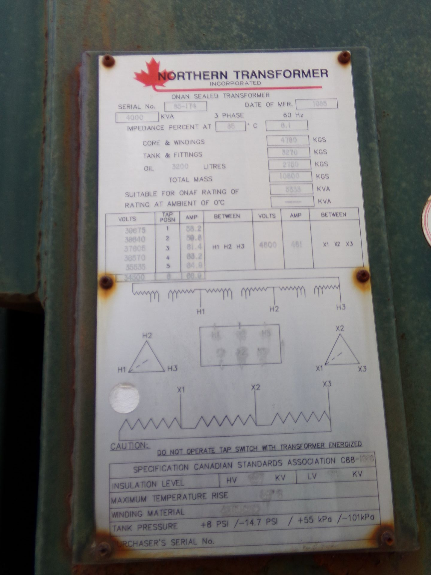 1985 Northern Transformer 34,500V-AC Transformer For Sale | Aucto