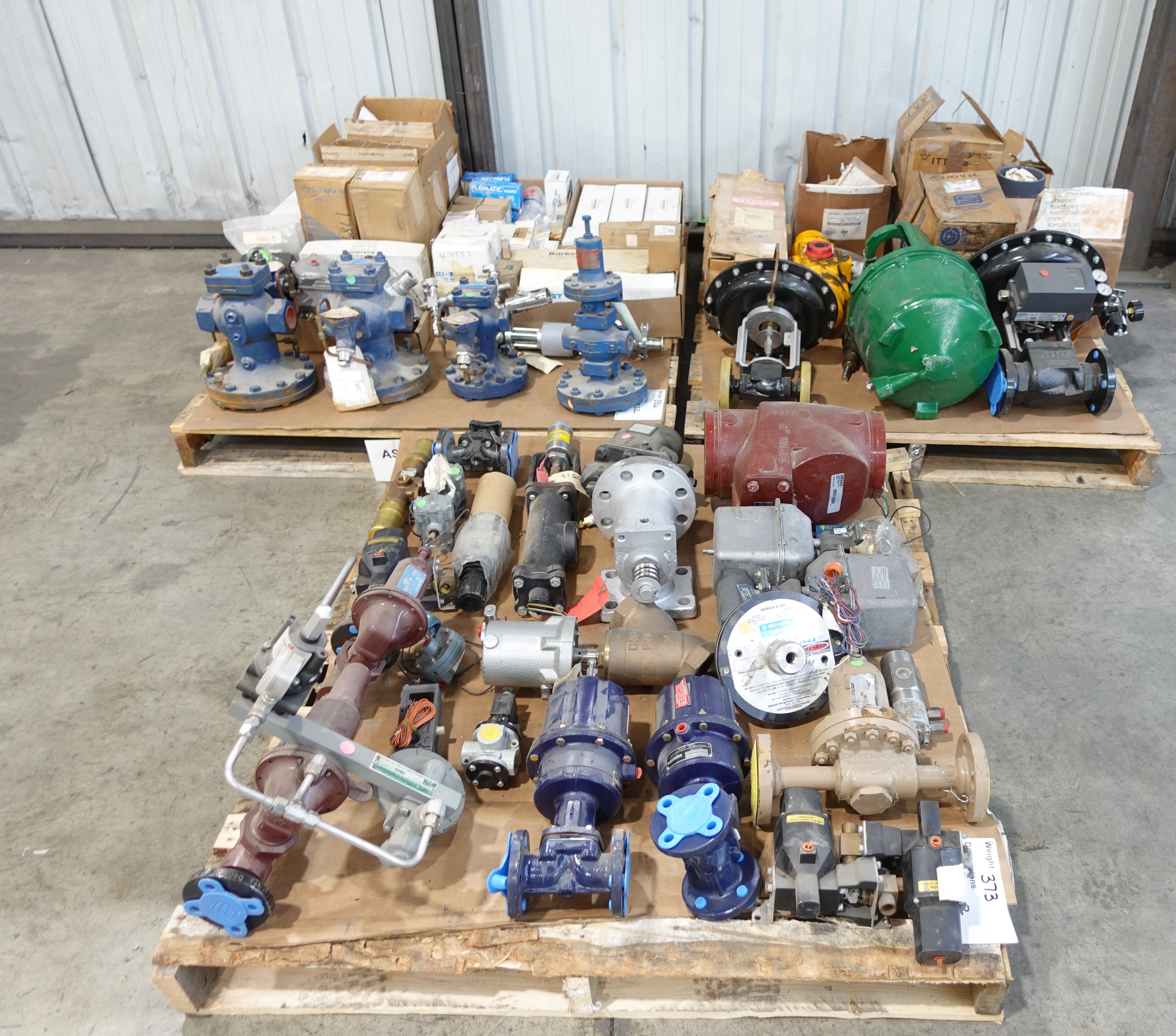 3 PALLETS OF ASSORTED VALVES AND VALVE PARTS, ITT, FISHER, JAMESBURY ...