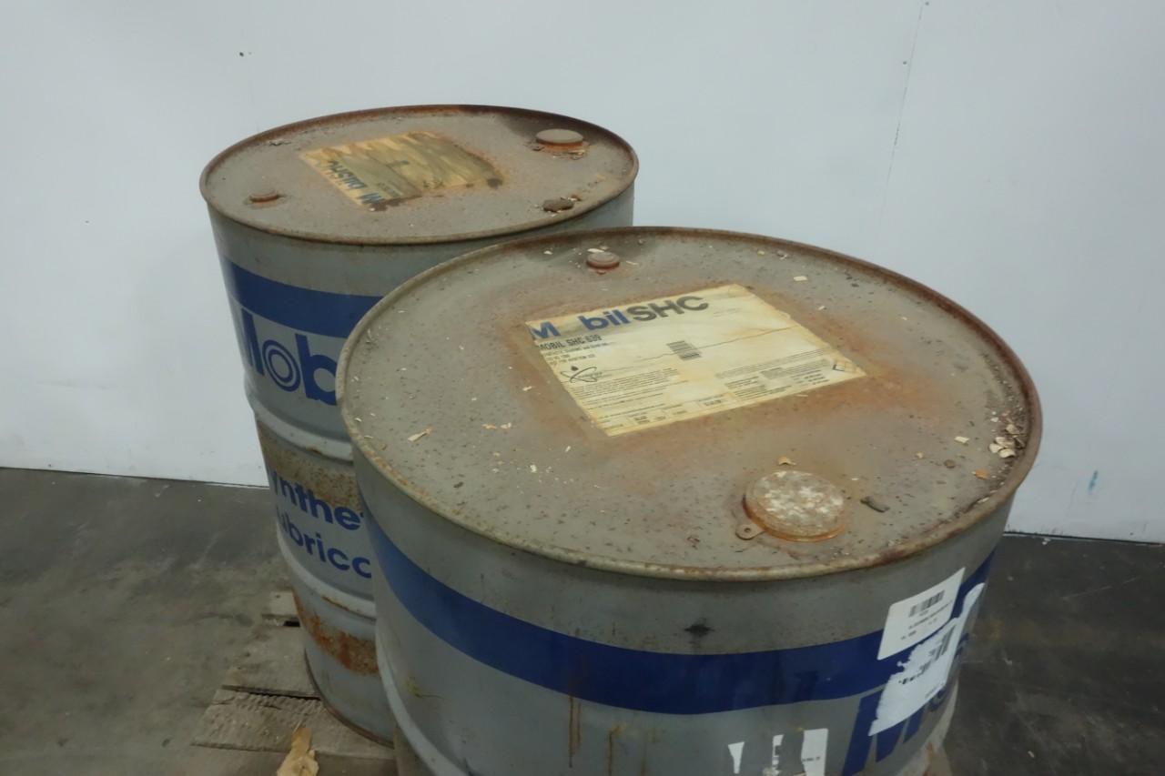 LOT OF 2 FULL 55 GALLON DRUMS OF MOBIL SHC 639 SYNTHETIC BEARING AND ...