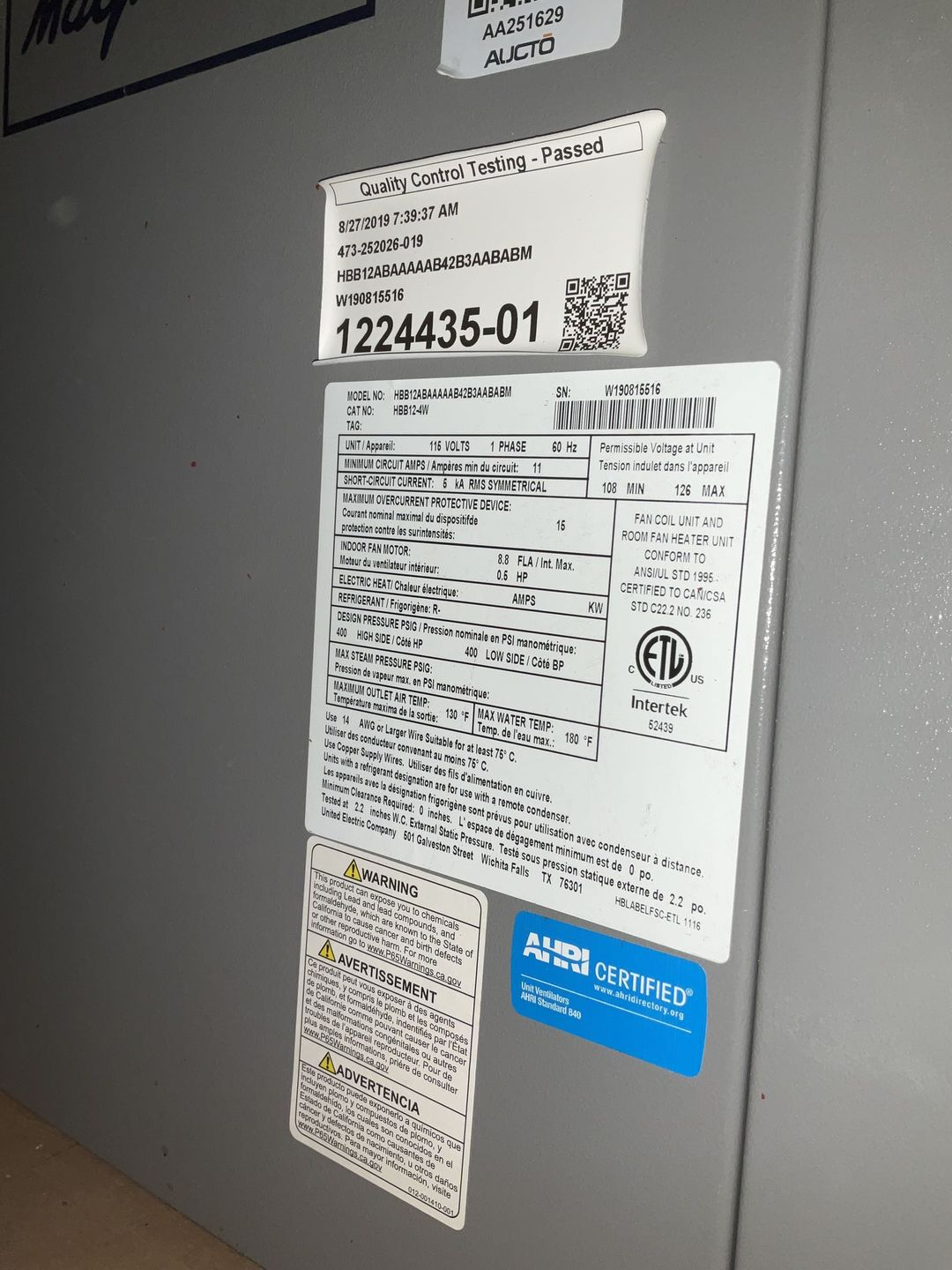 MAGIC AIRE HBB12ABAAAAAB4B3AABABM AIR CONDITIONER UNIT