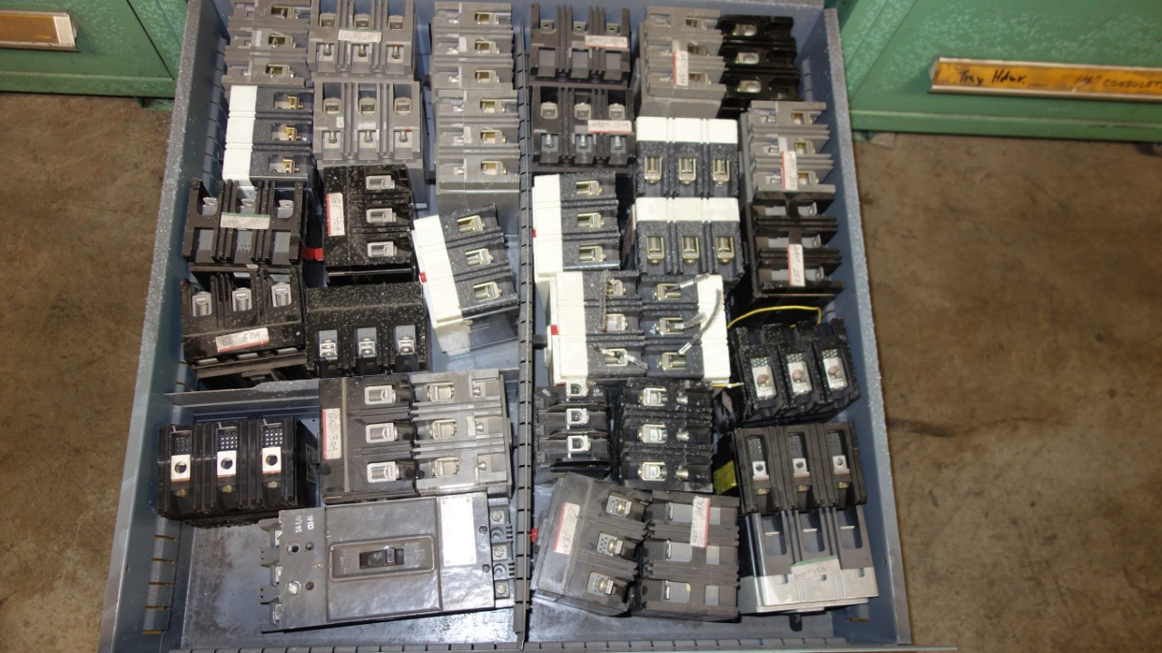 CONTENTS OF CABINET, ASSORTED ELECTRICAL MRO, BREAKERS, TEMPERATURE ...