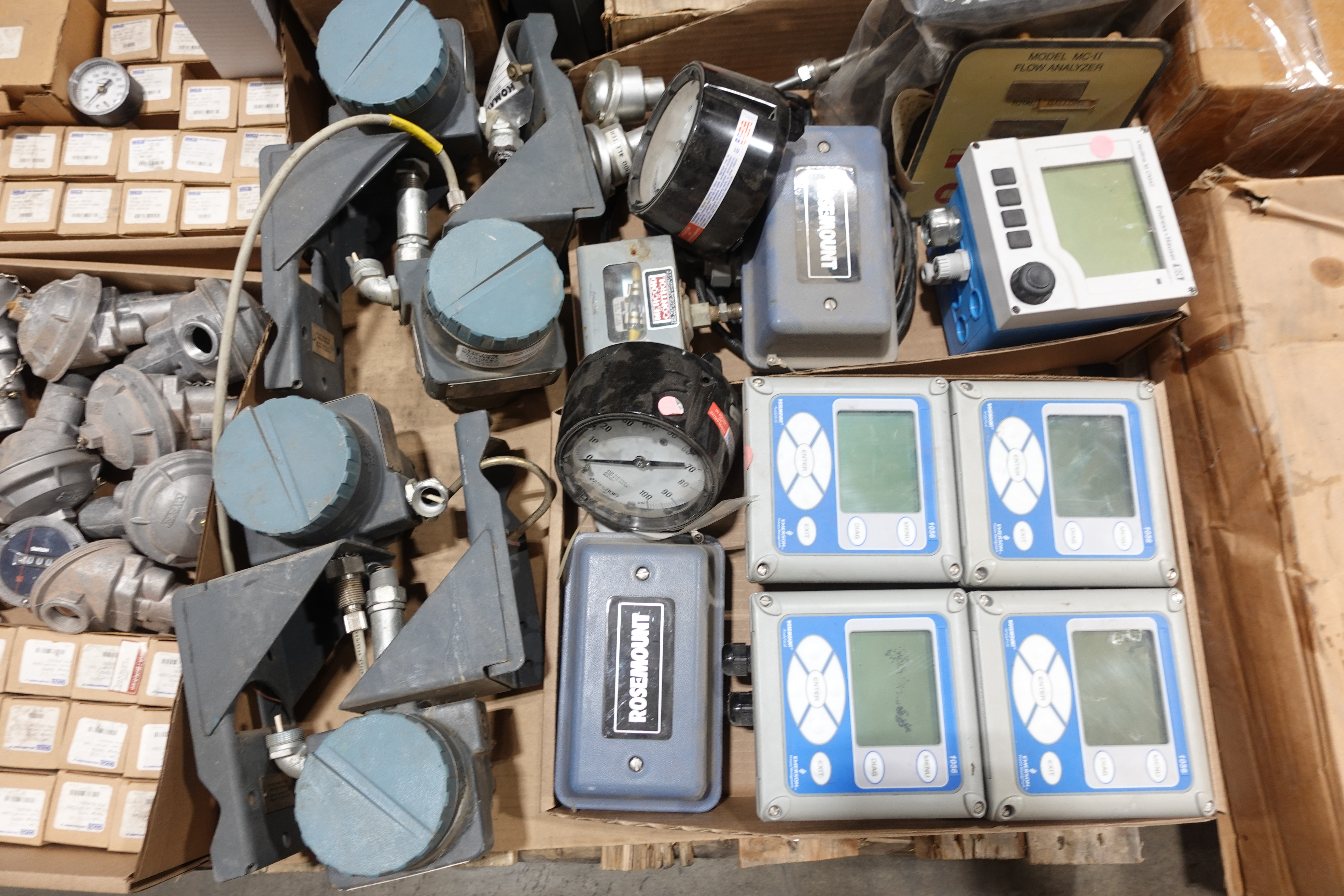 4 PALLETS OF ASSORTED INSTRUMENTATION, METERS, GAUGES, SWITCHES AND ...