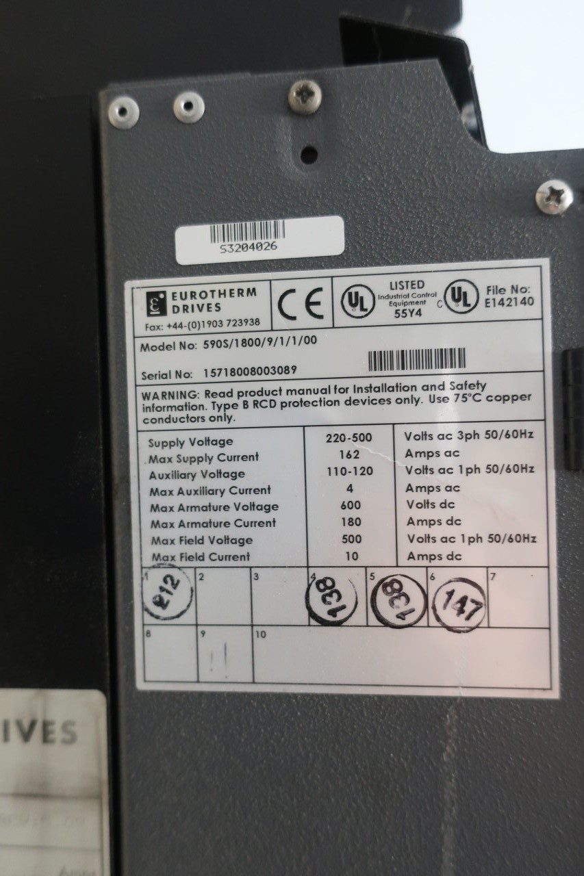 EUROTHERM 590S/1800/9/1/1/00 240/500V-DC 100HP DC DRIVE