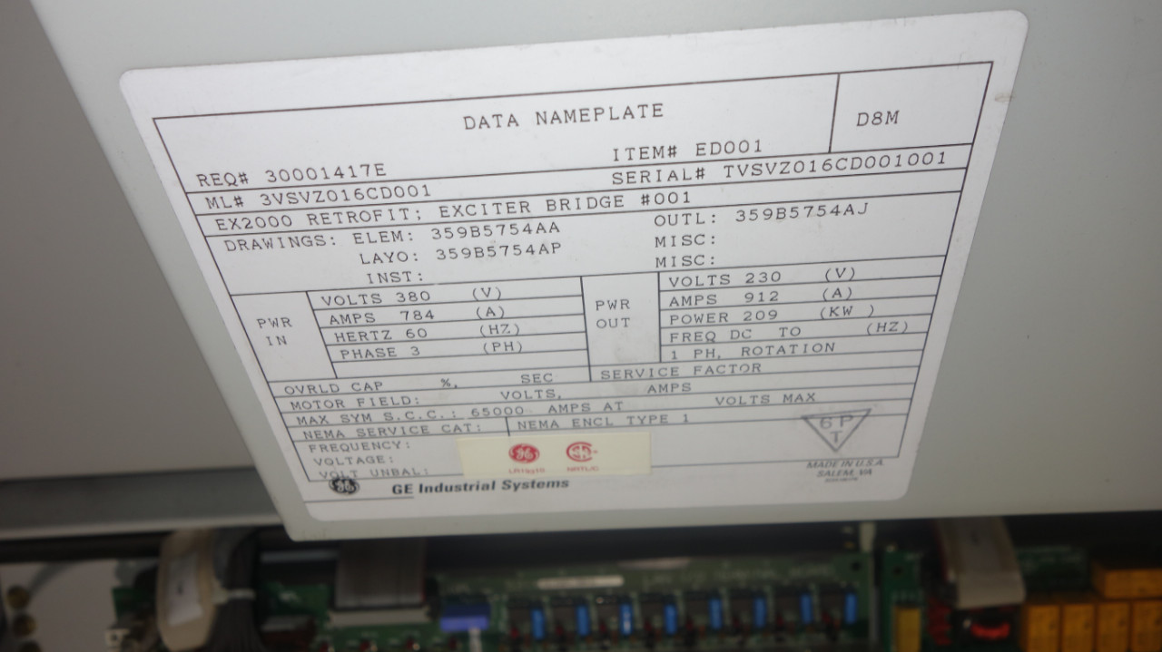 GE INDUSTRIAL EX2000 EXCITATION SYSTEM EXCITER For Sale | Aucto