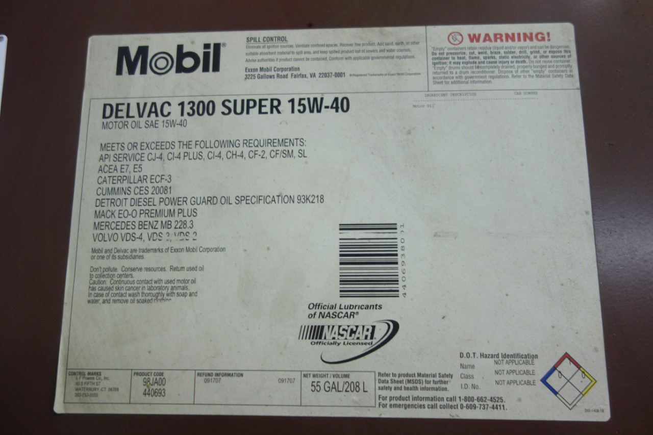 55 GALLON DRUM OF MOBIL DELVAC 1300 SUPER 15W-40 For Sale | Aucto