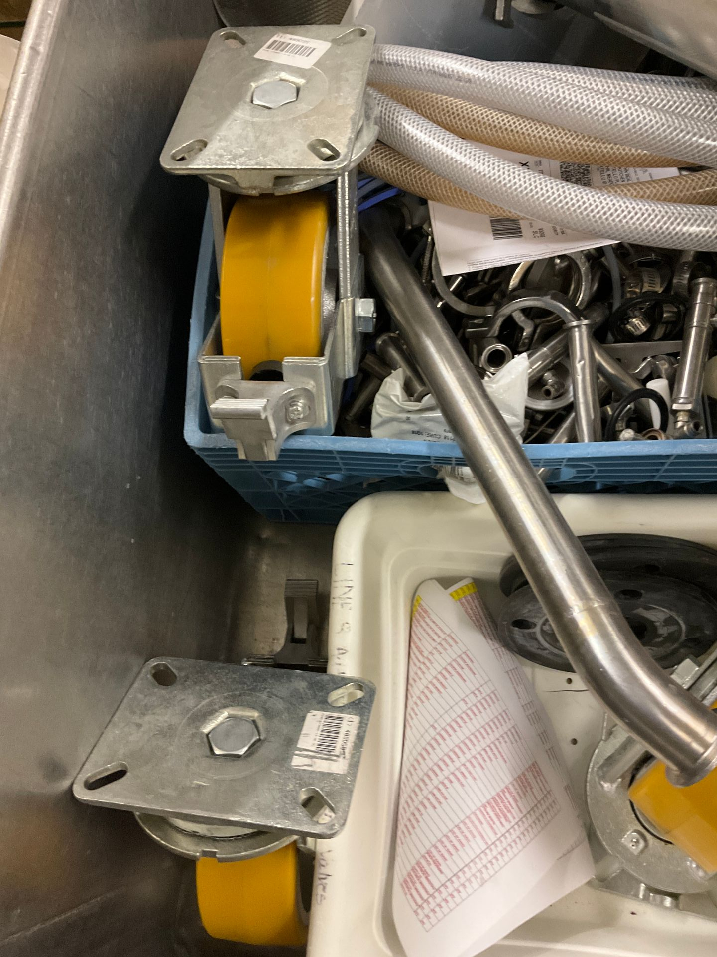 BULK QTY OF ASSORTED FOOD GRADE EQUIPMENT AND ROLLING BIN WITH CONTENTS ...