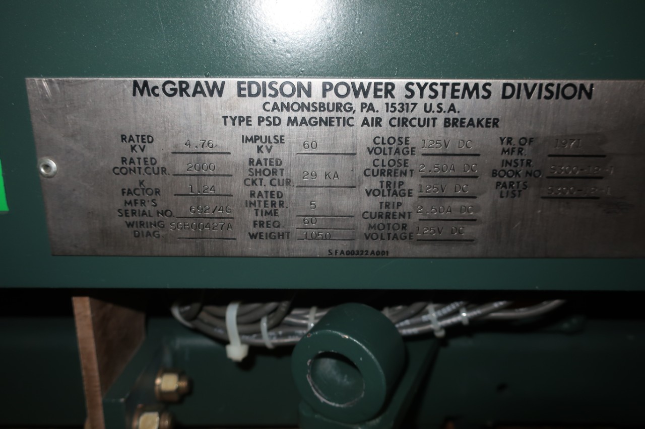 MCGRAW EDISON PSD MAGNETIC CIRCUIT BREAKER SWITCHGEAR