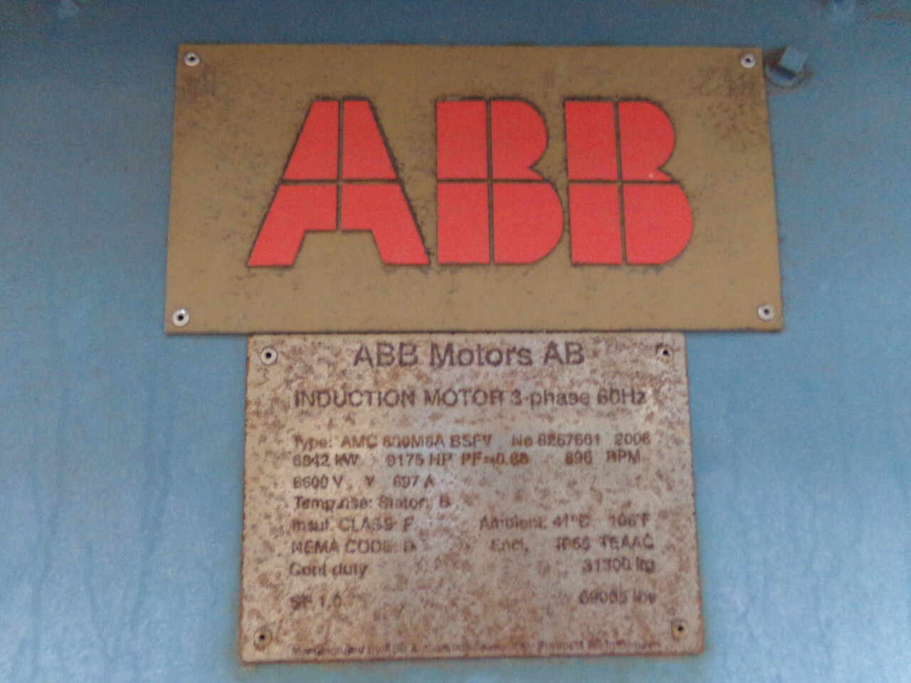 2008 ABB AMC 800M8A BSFV 3 PHASE INDUCTION MOTOR