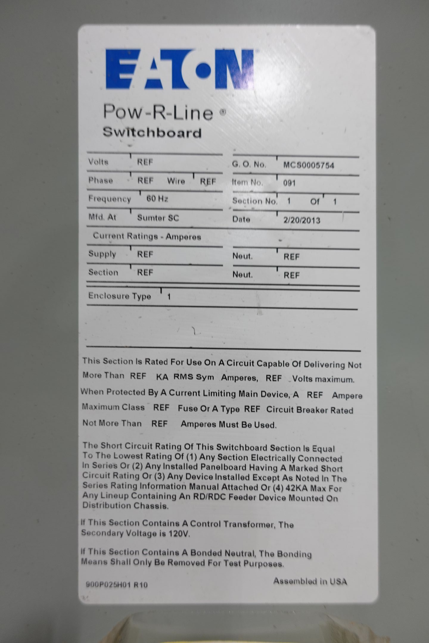 LOT OF 2 EATON POW-R-LINE SWITCHBOARDS, 208Y/120V, 3 PH, 4 W For Sale ...