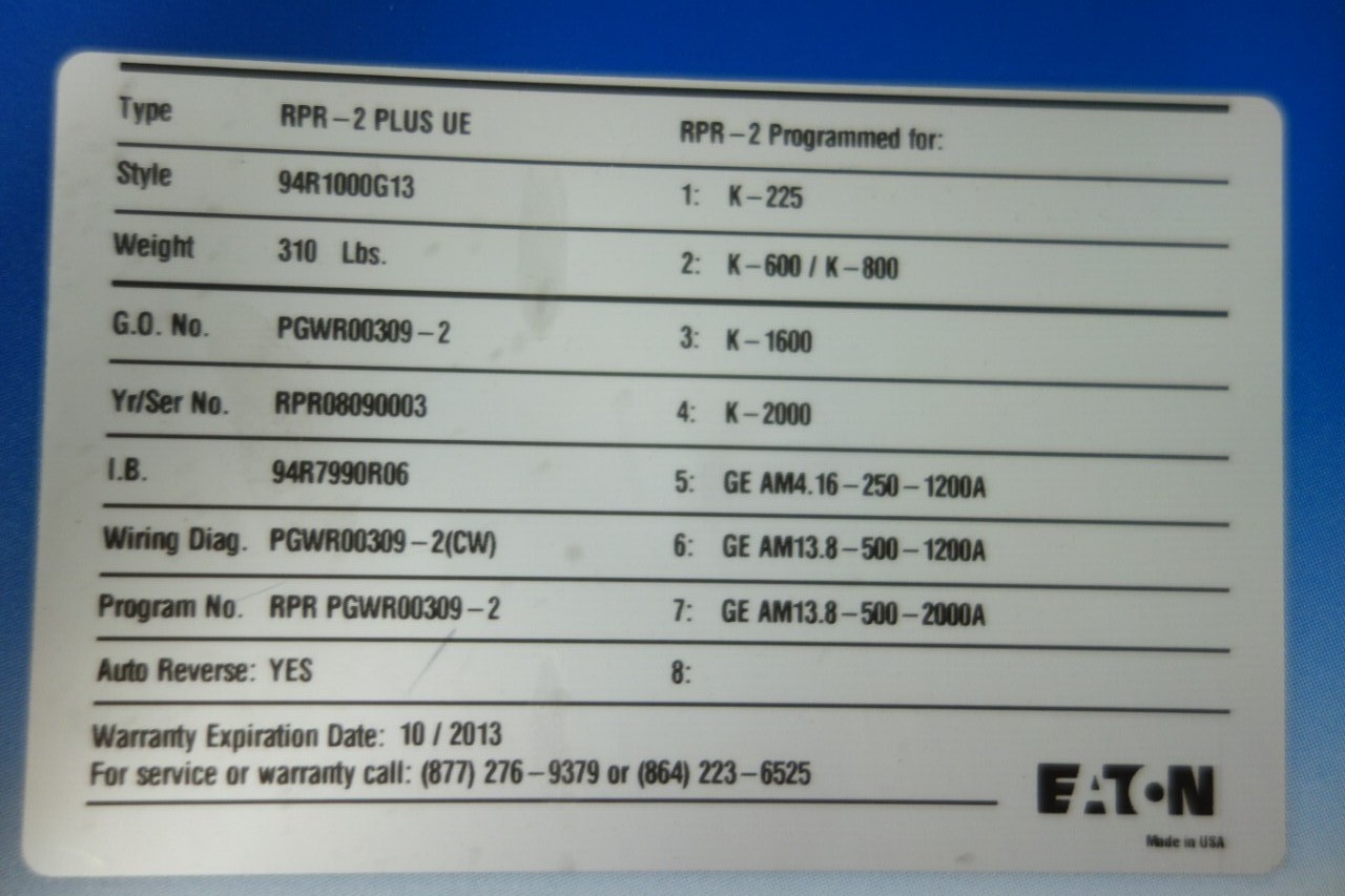 LOT OF 2 EATON RPR-2 PLUS REMOTE POWER BREAKER RACKING SYSTEM