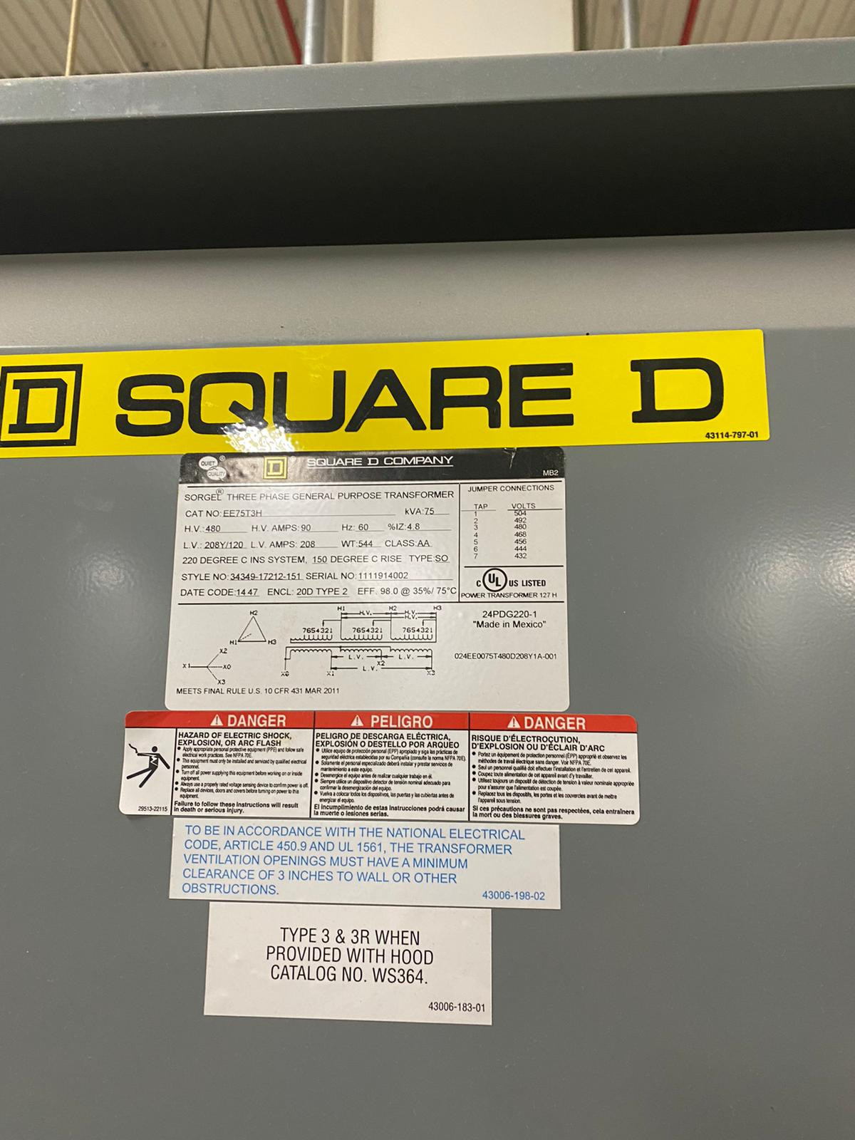 Square D 75kVA General Purpose Transformer