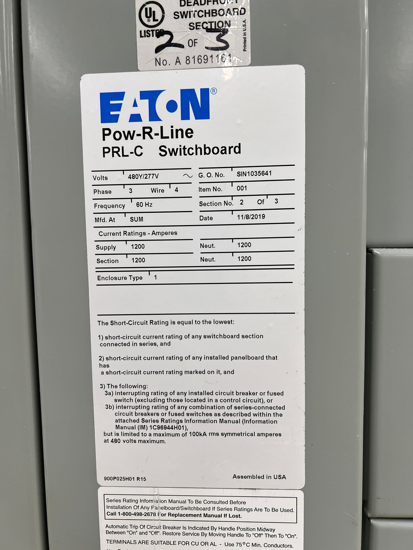 2019 EATON PRL-C POWER DISTRIBUTION SWITCHBOARD For Sale | Aucto