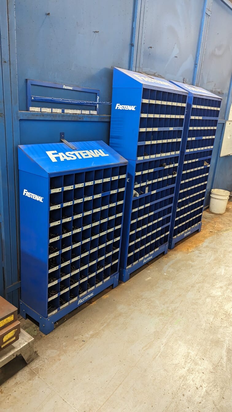 ASSORTED FASTENAL PIGEON HOLE CABINETS & BIN ORGANIZERS WITH BOLTS ...