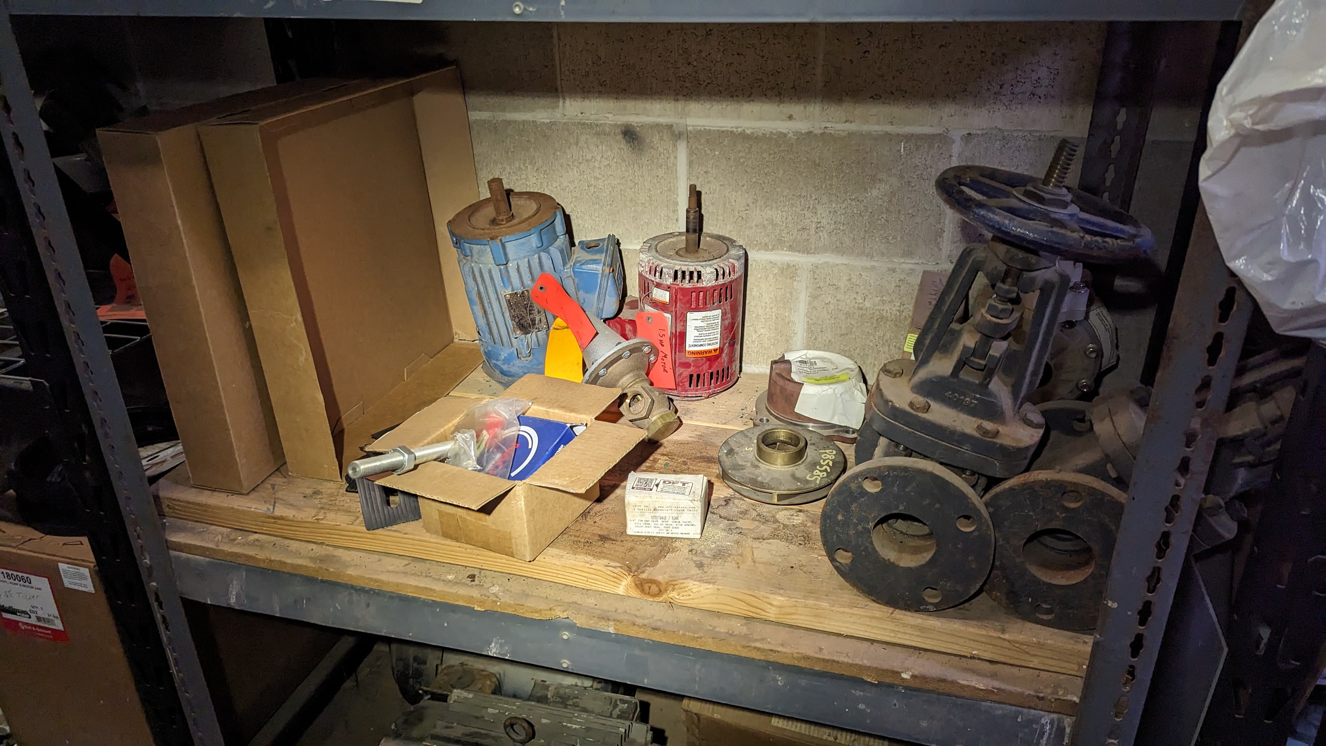 Bulk Lot of Shelves with Valves, Motors, Pumps & More - QTY Contents of ...