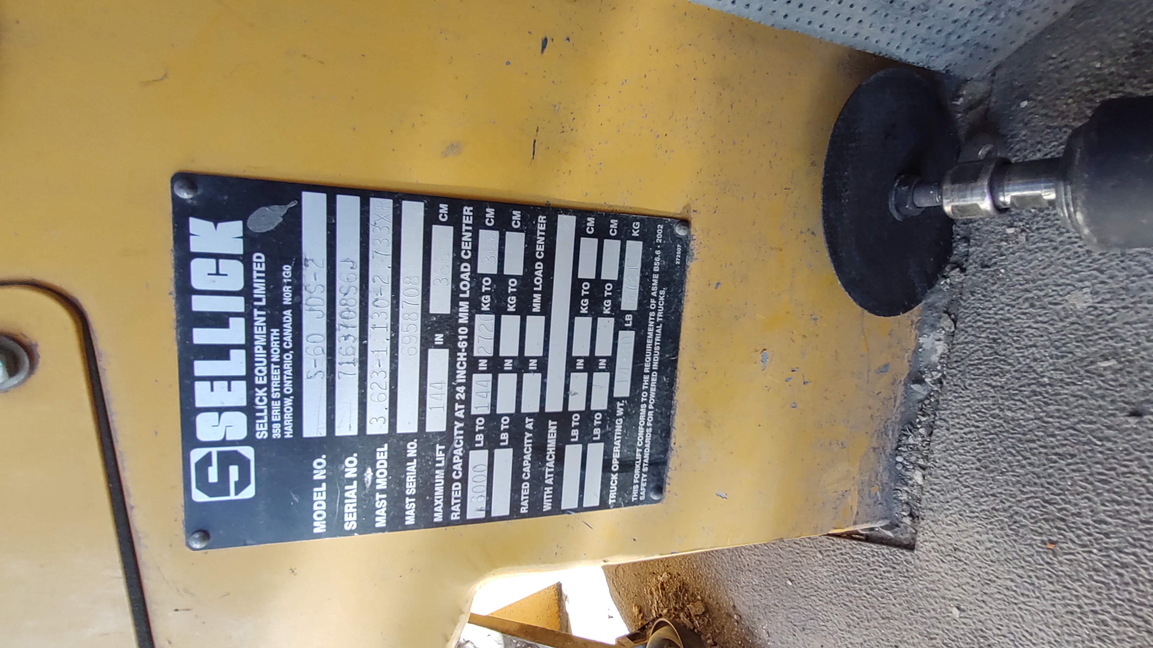 2007 SELLICK FORKLIFT S-60 JDS-2 For Sale | Aucto