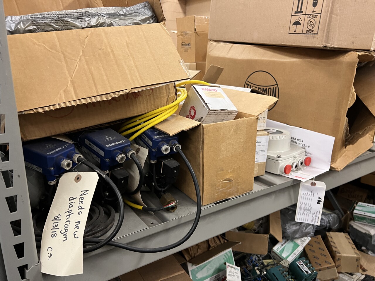 Contents of shelving - PLCs, instrumentation, valves, DCS modules