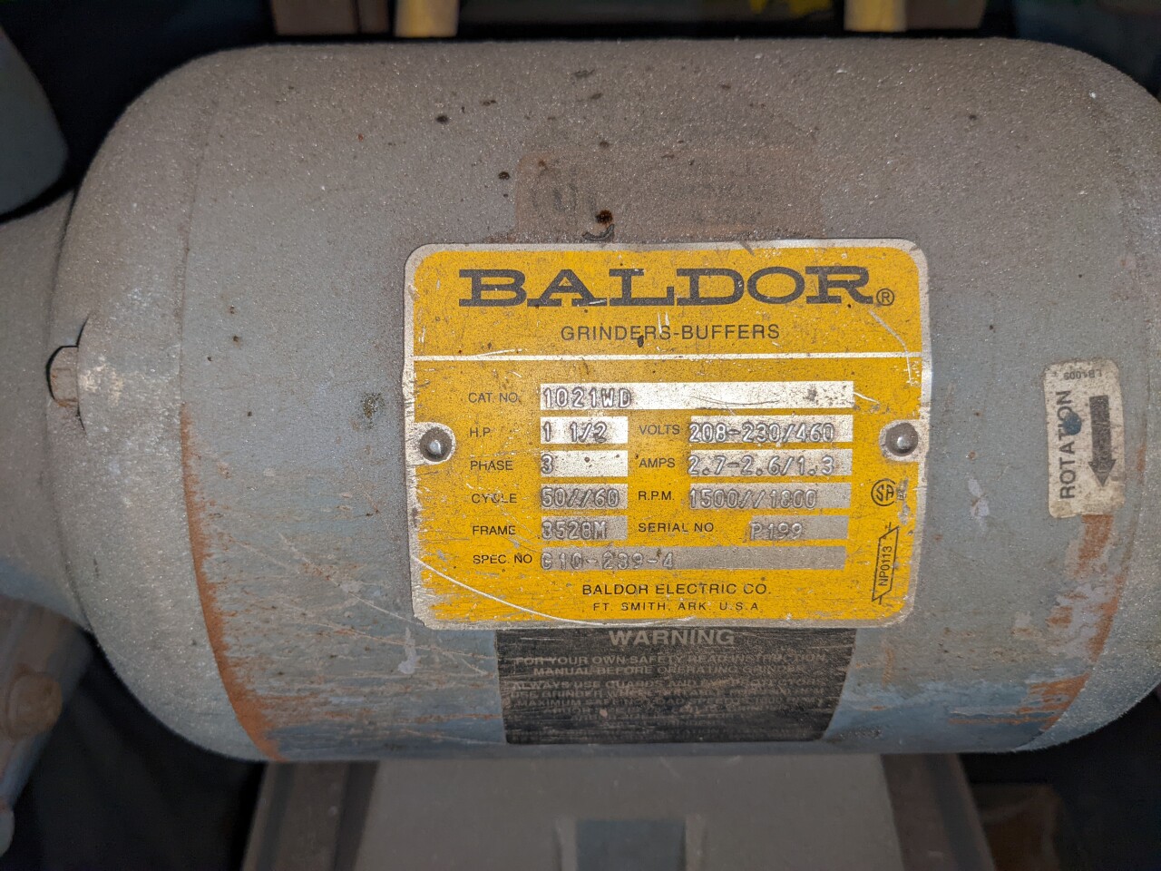 BALDOR 1021WD 10" x 3/4-HP PEDESTAL TYPE DOUBLE END GRINDER For Sale ...