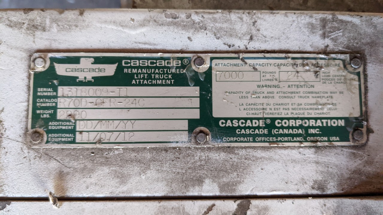 Cascade Lift truck attachment carriage + fork clamp-Revolving