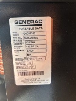 2020 GENERAC G0057352 PORTABLE GENERATOR For Sale | Aucto