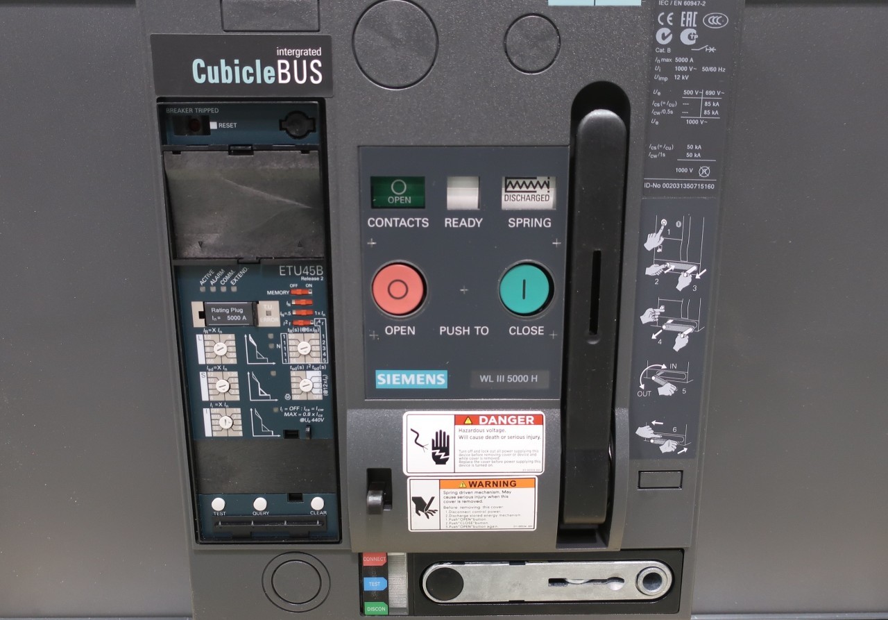 SIEMENS 3WL1350-4EB35-5FA4 CUBICLEBUS WL III 5000 H 5000A AMP 1000V-AC AIR CIRCUIT BREAKER For ...
