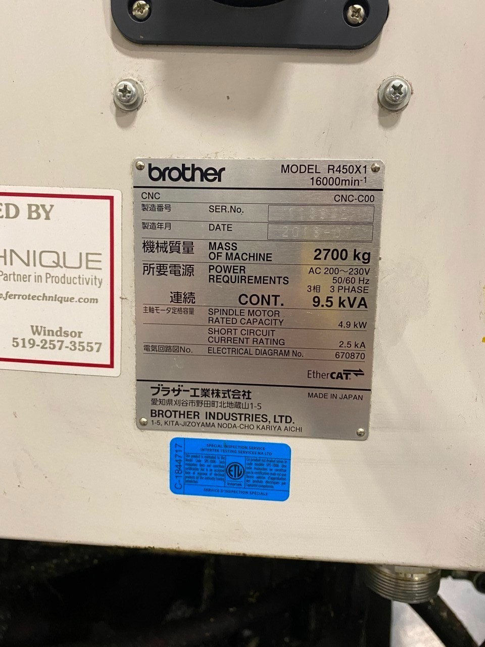 BROTHER R450X1 SPEEDIO 2018 CNC DRILL TAP COMPACT MACHINING CENTER For ...