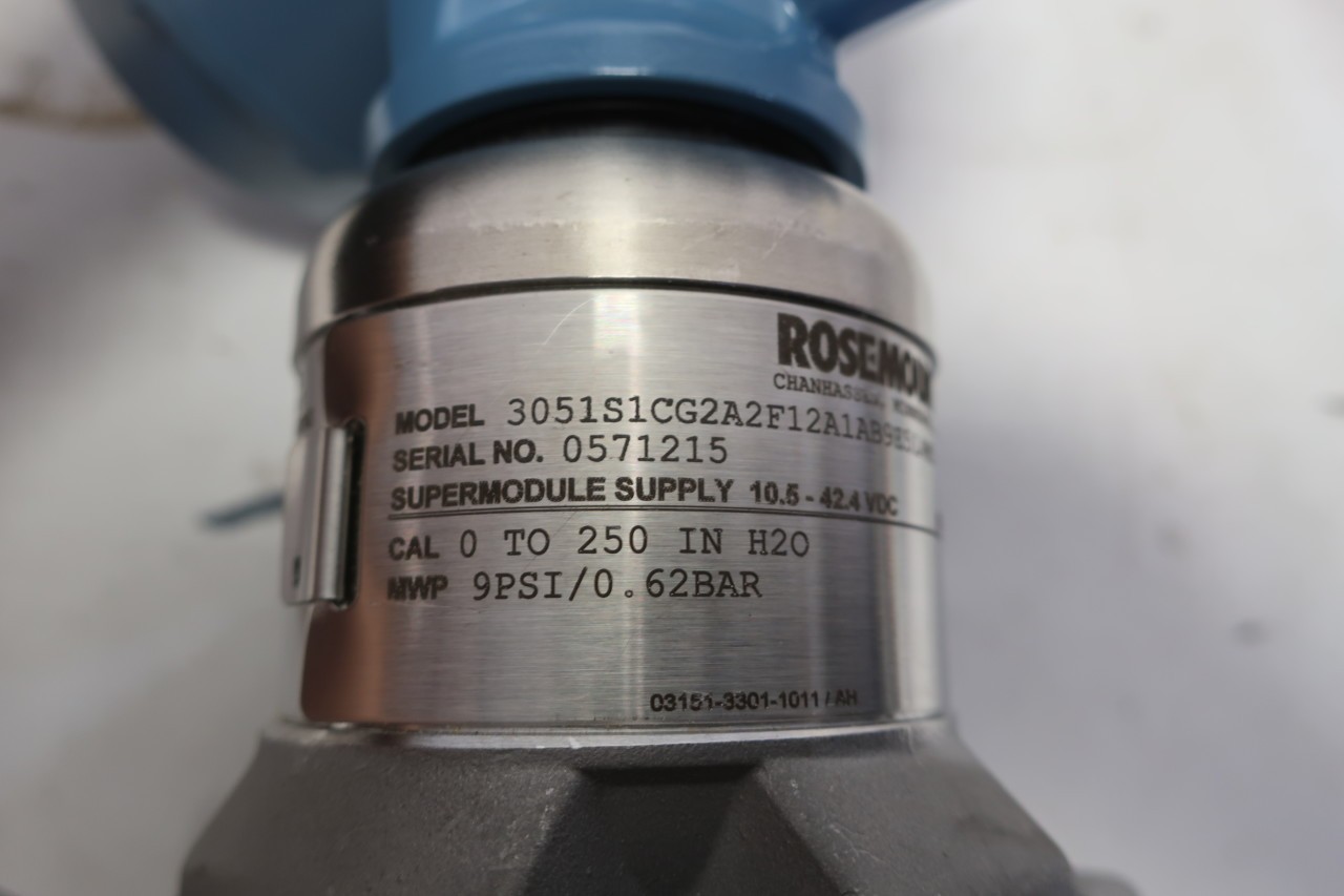 ROSEMOUNT 3051S1CG2A2F12A1AB9E5L4M5 0-250IN-H2O 10.5-42.4V-DC GAGE ...