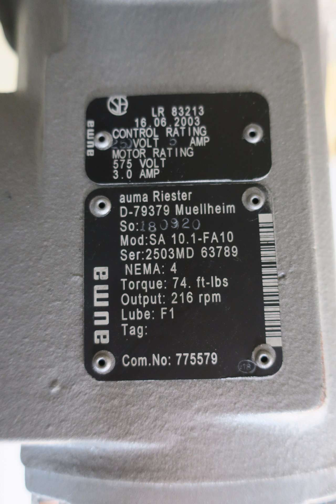 AUMA SA 10.1-FA10 ELECTRIC VALVE ACTUATOR