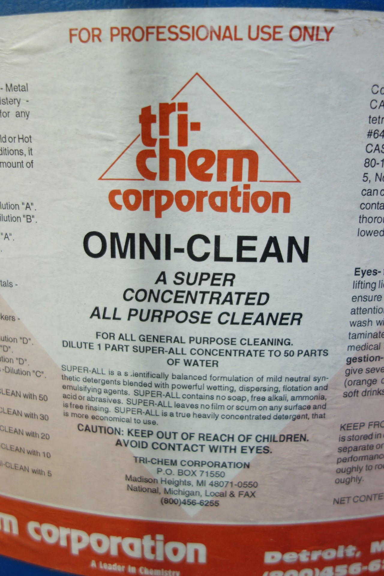55 GALLON DRUM OF TRI-CHEM OMNI-CLEAN SUPER CONCENTRATED ALL PURPOSE ...