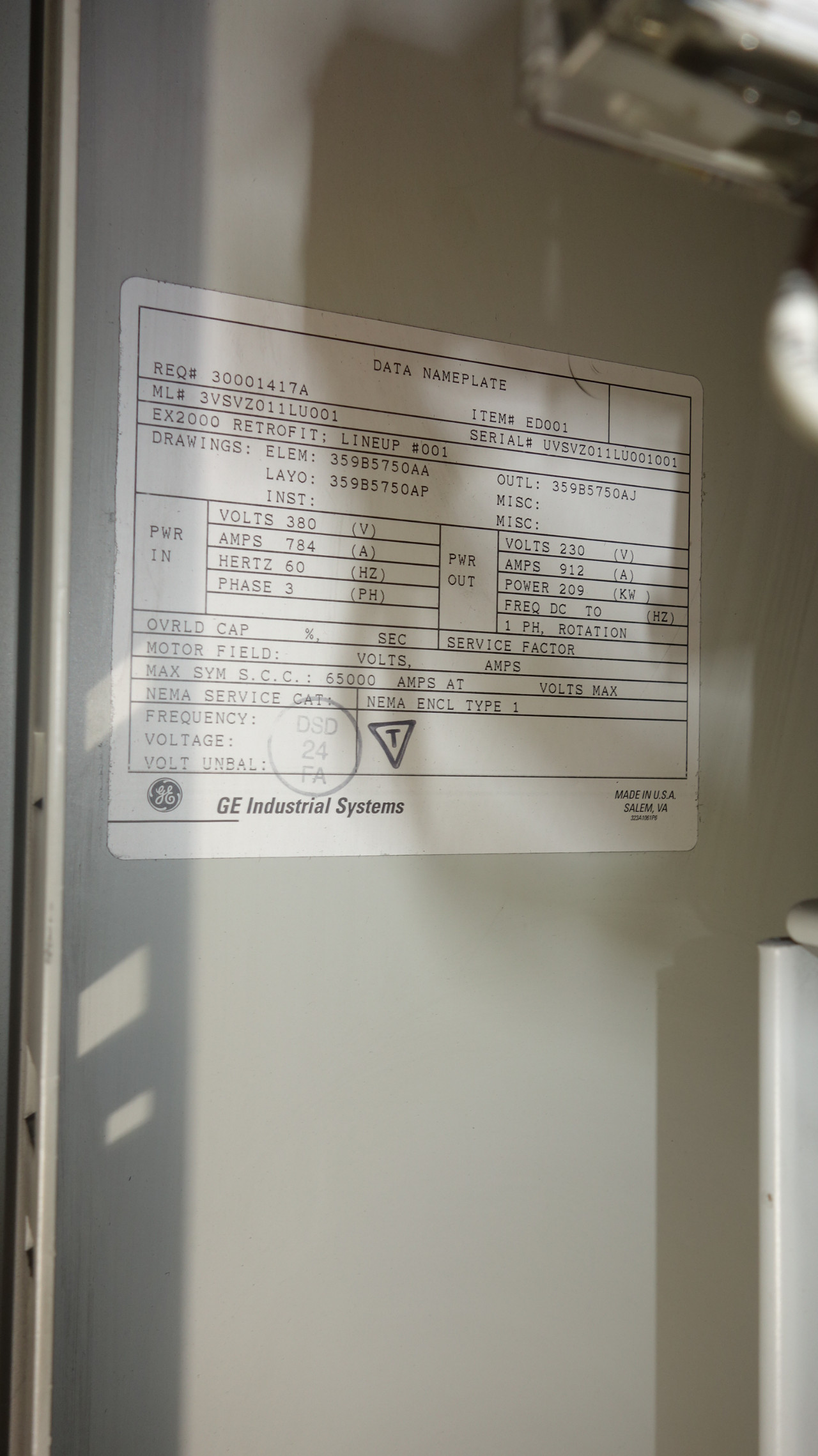 GE INDUSTRIAL EX2000 EXCITATION SYSTEM EXCITER