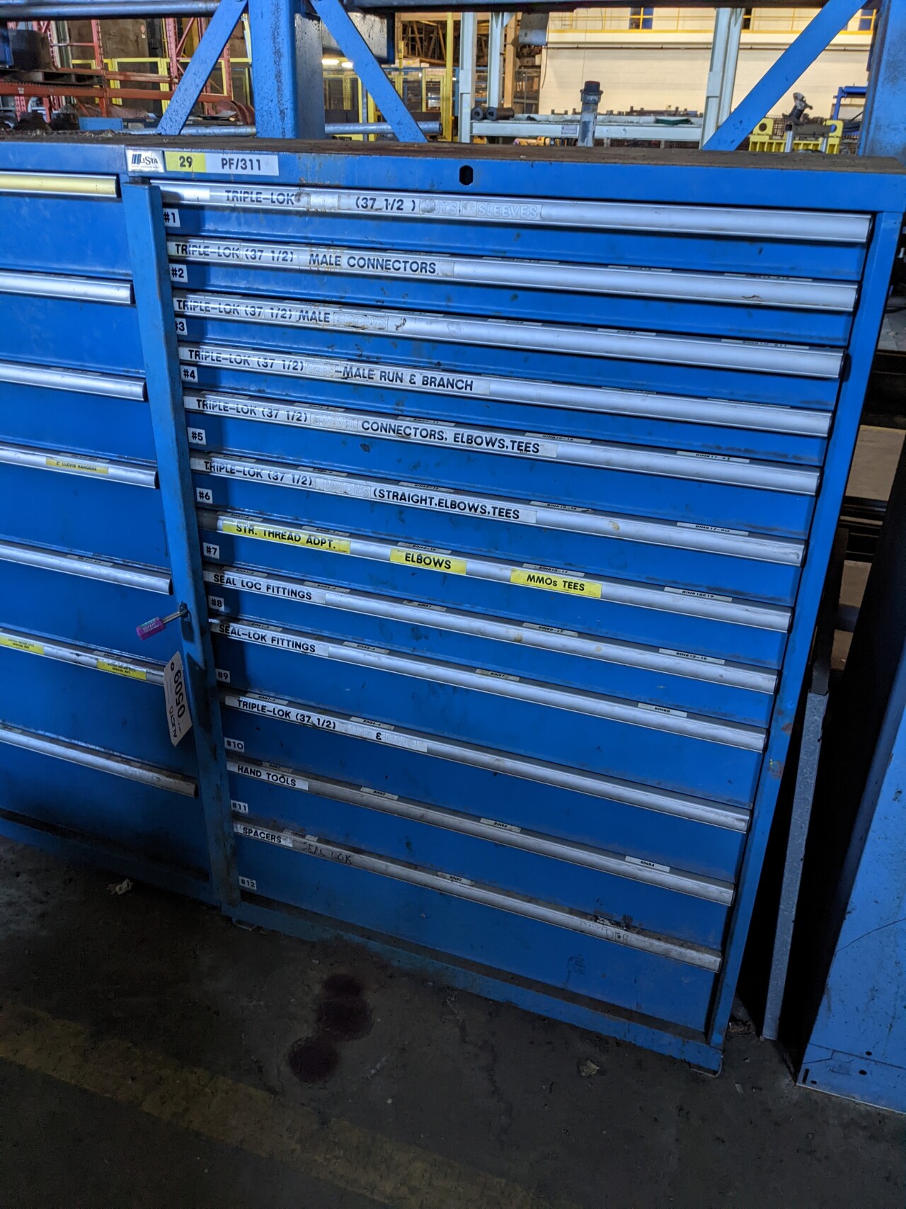 12 DRAWER LISTA TOOL CABINET WITH CONTENTS, ASSORTED CONNECTORS, TEES ...
