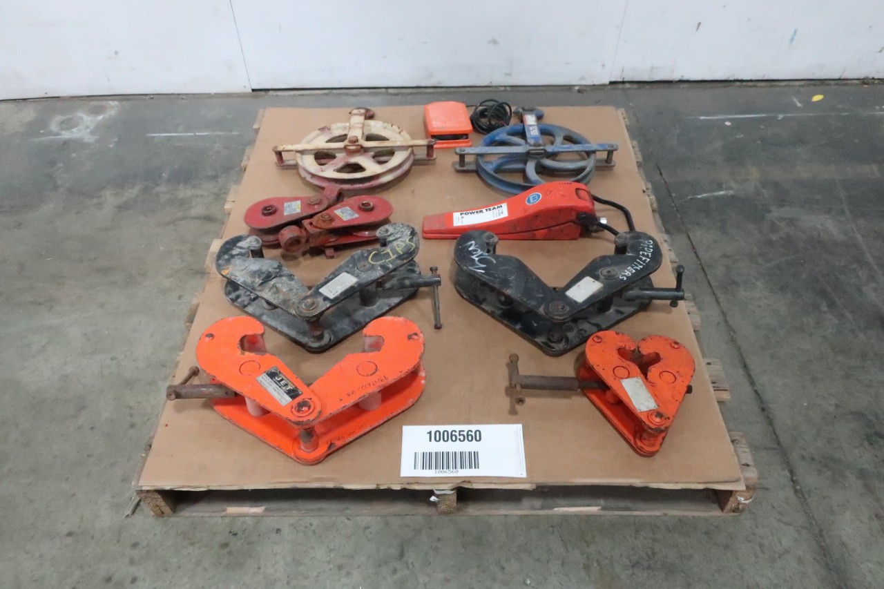 PALLET OF ASSORTED HOISTING PARTS AND BEAM CLAMPS
